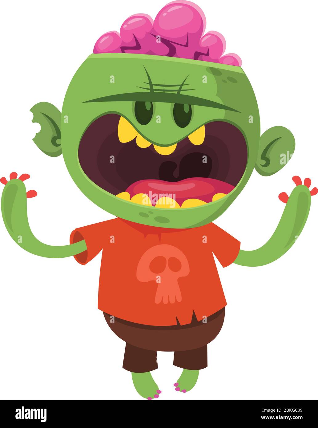 Cartoon funny green zombie. Halloween vector illustration of zombie ...