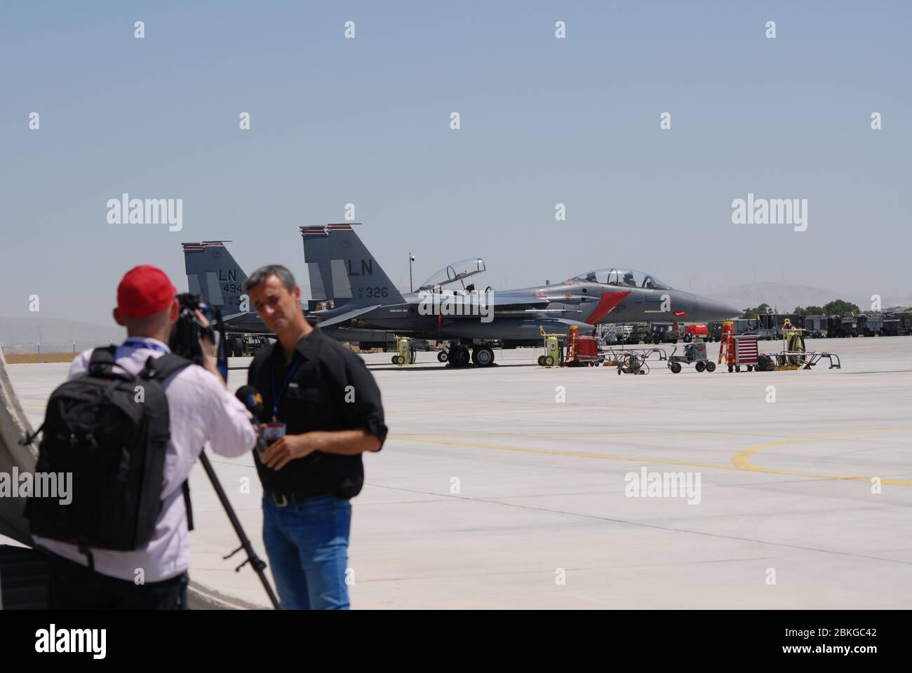 United States Air Force F-15 Strike Eagles at flight line of air base ...