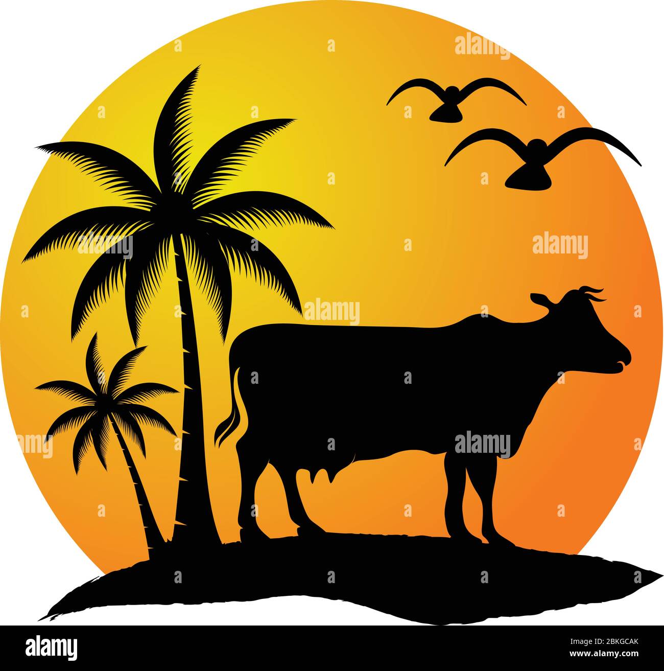 Silhouette cow grazing sun Stock Vector Images - Alamy
