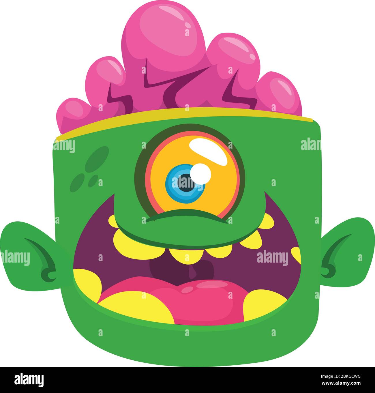 Cartoon funny green zombie with pink brains outside of the head and one ...