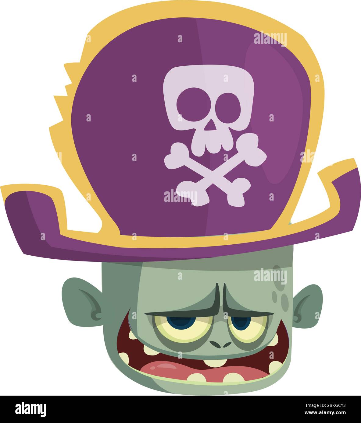 Cartoon funny green zombie with pink brains outside of the head ...