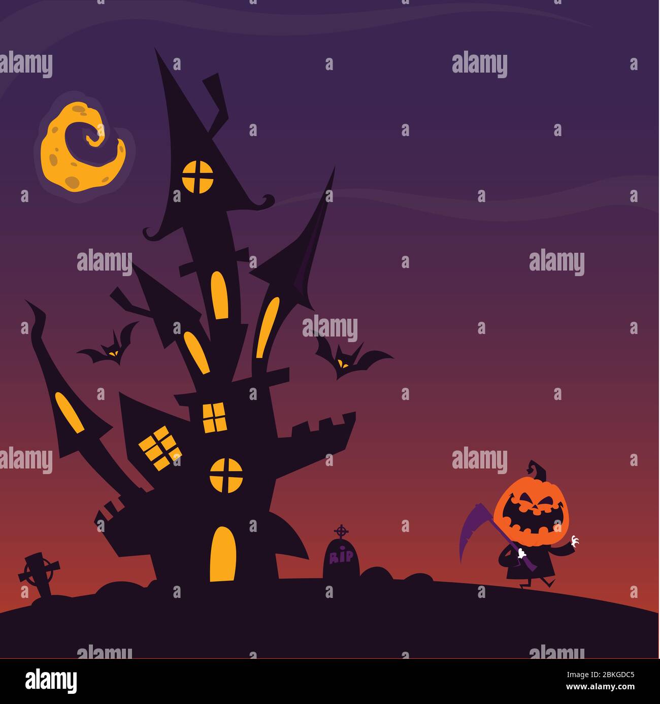 Cartoon haunted house on night background. Halloween illustration Stock ...
