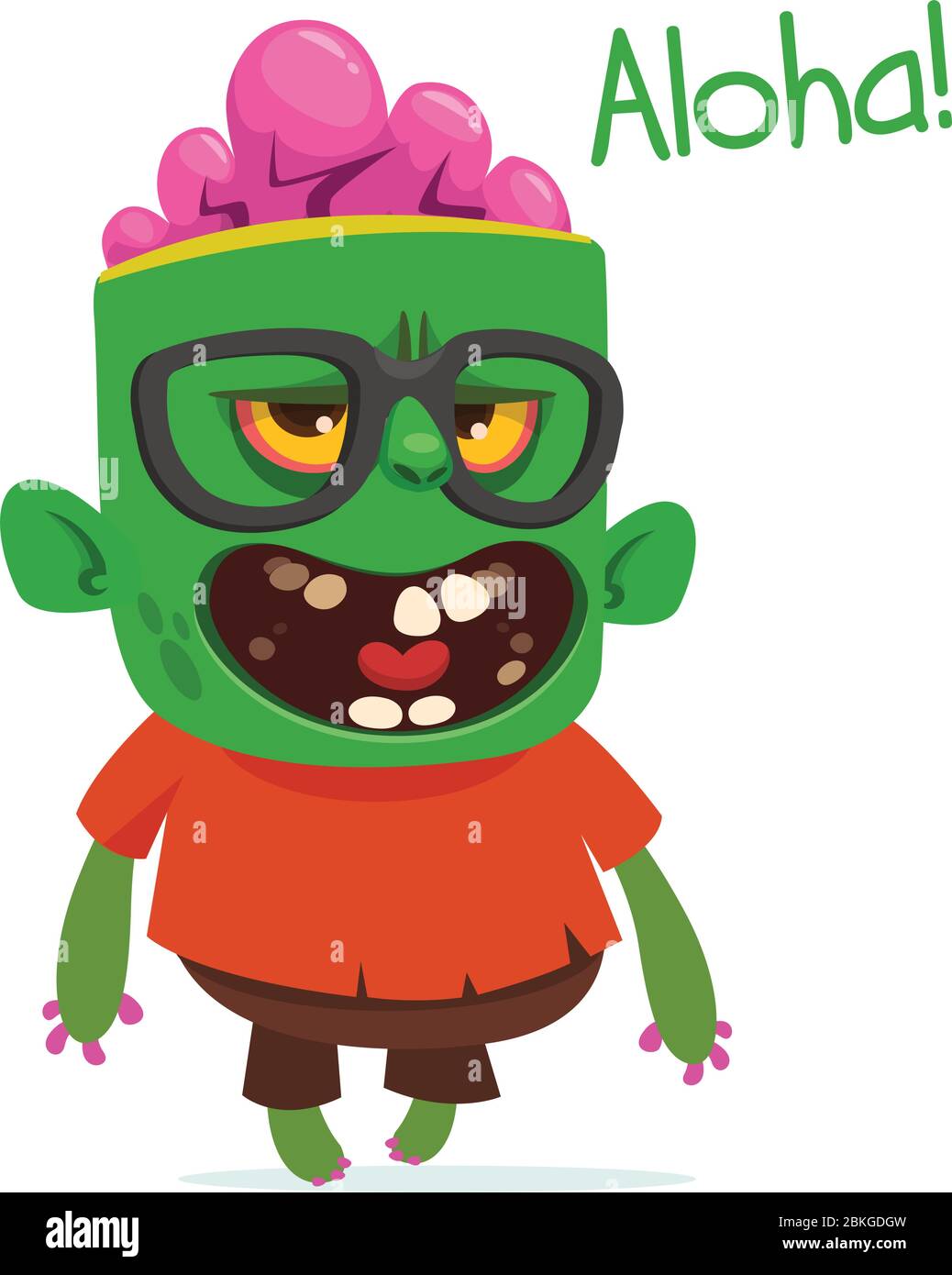 Cartoon funny green zombie. Halloween vector illustration of zombie ...