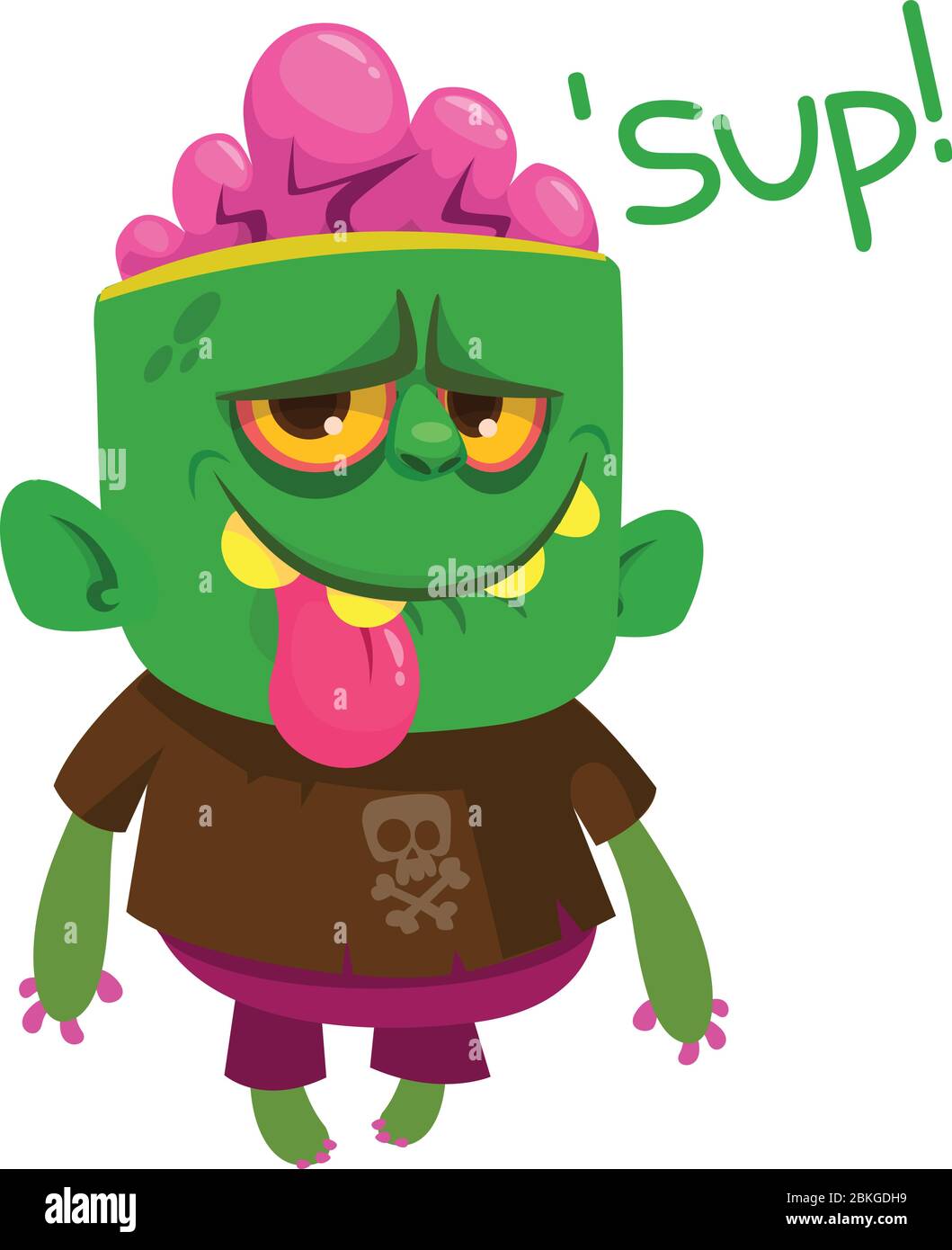 Cartoon funny green zombie. Halloween vector illustration of zombie ...