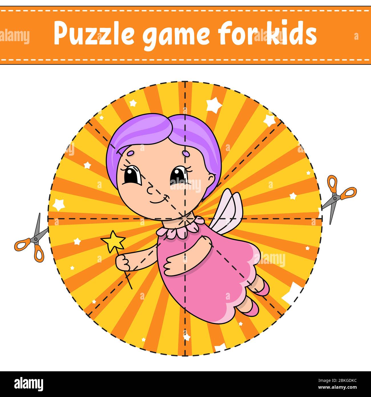 Cut and play. Round puzzle. Elderly fairy. Logic puzzle for kids ...