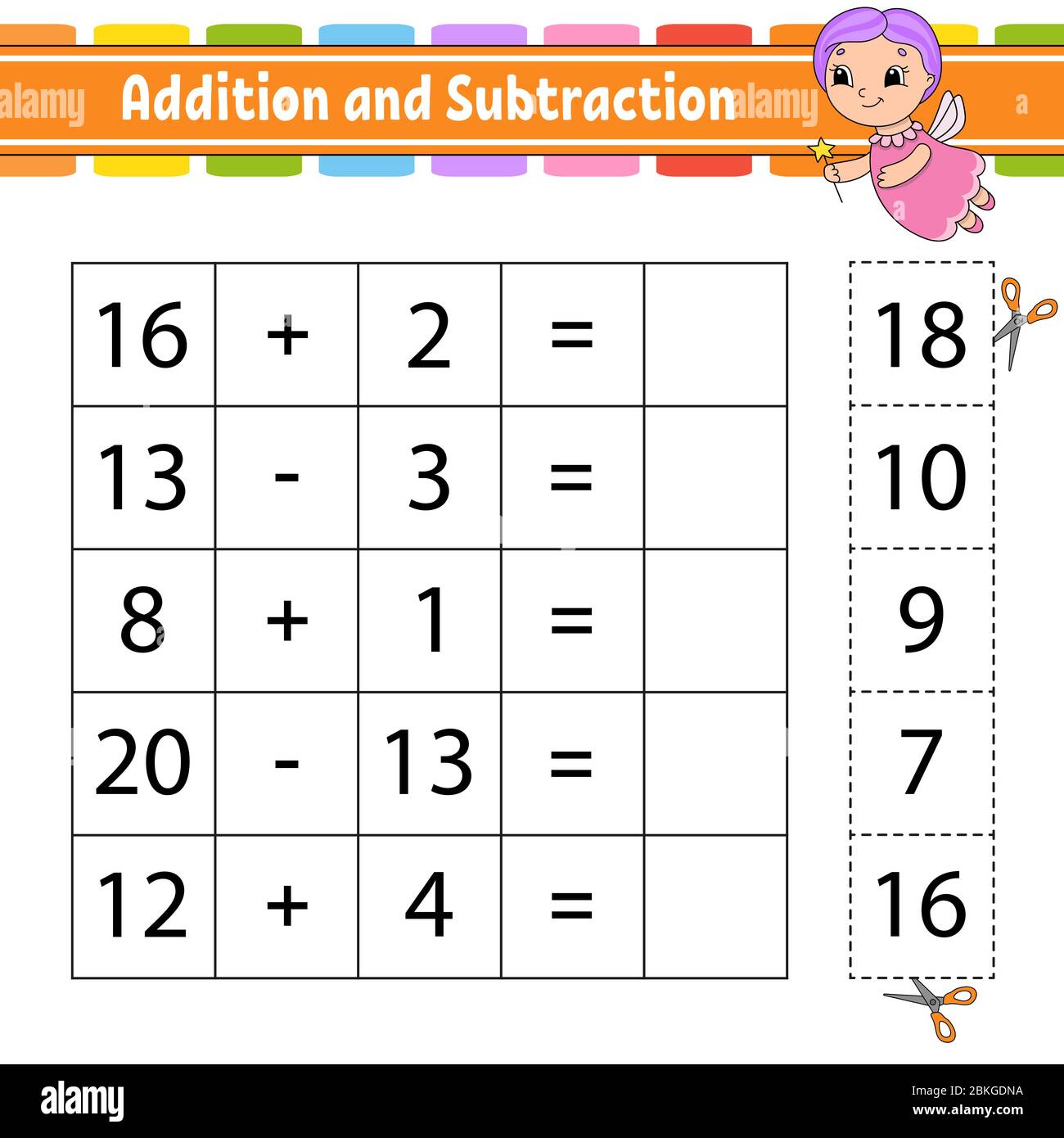 Addition and subtraction. Task for kids. Cut and paste. Education ...