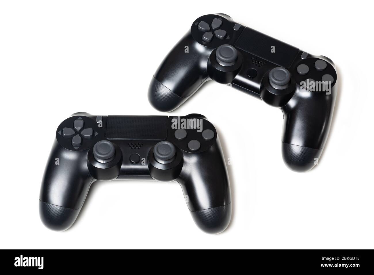 Pair of two black video game controllers white background Stock Photo ...