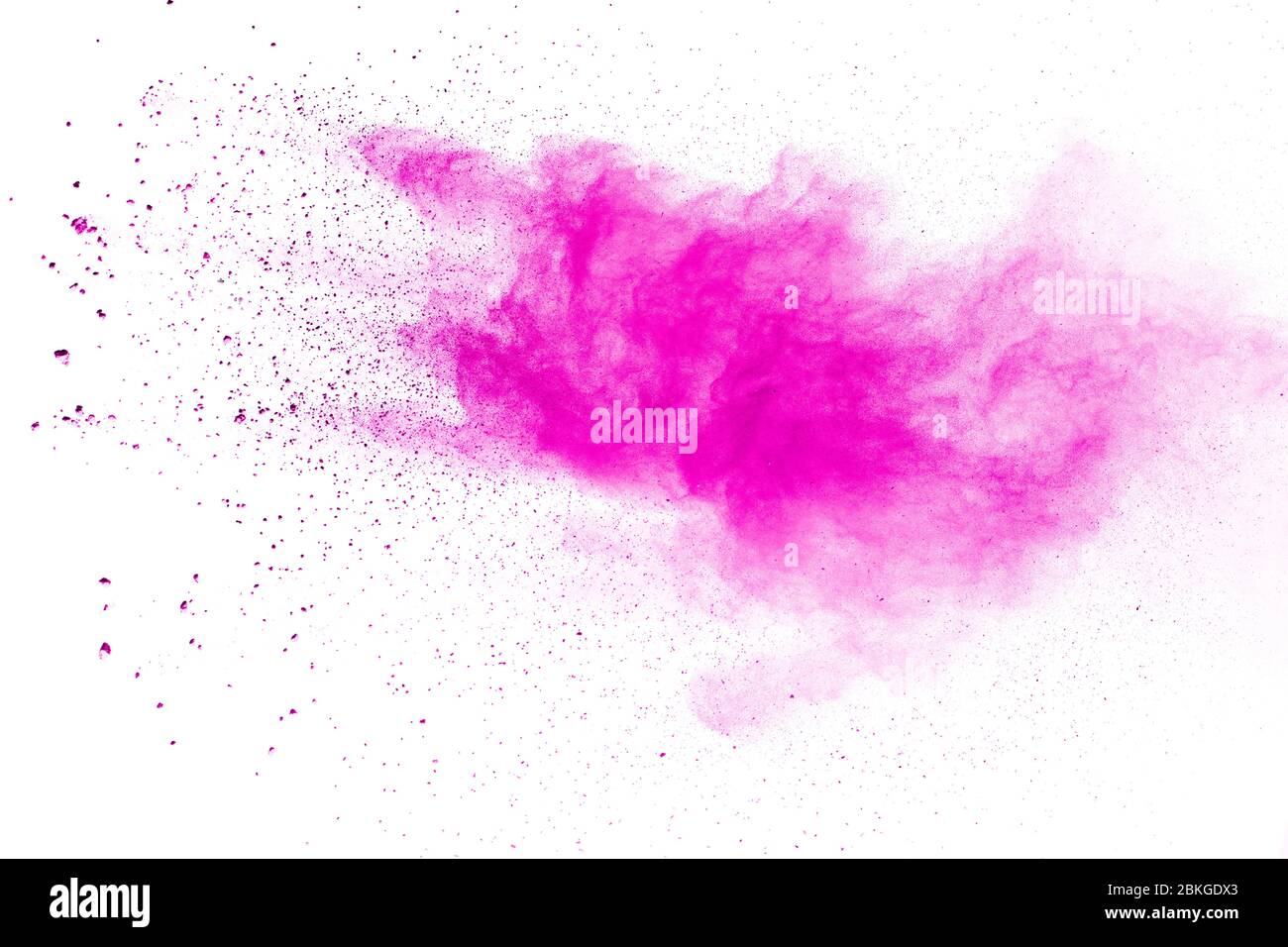 Abstract pink powder explosion on white background. Freeze motion of ...