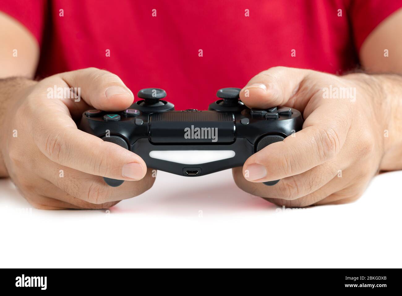 Video game controller in hands white background Stock Photo - Alamy