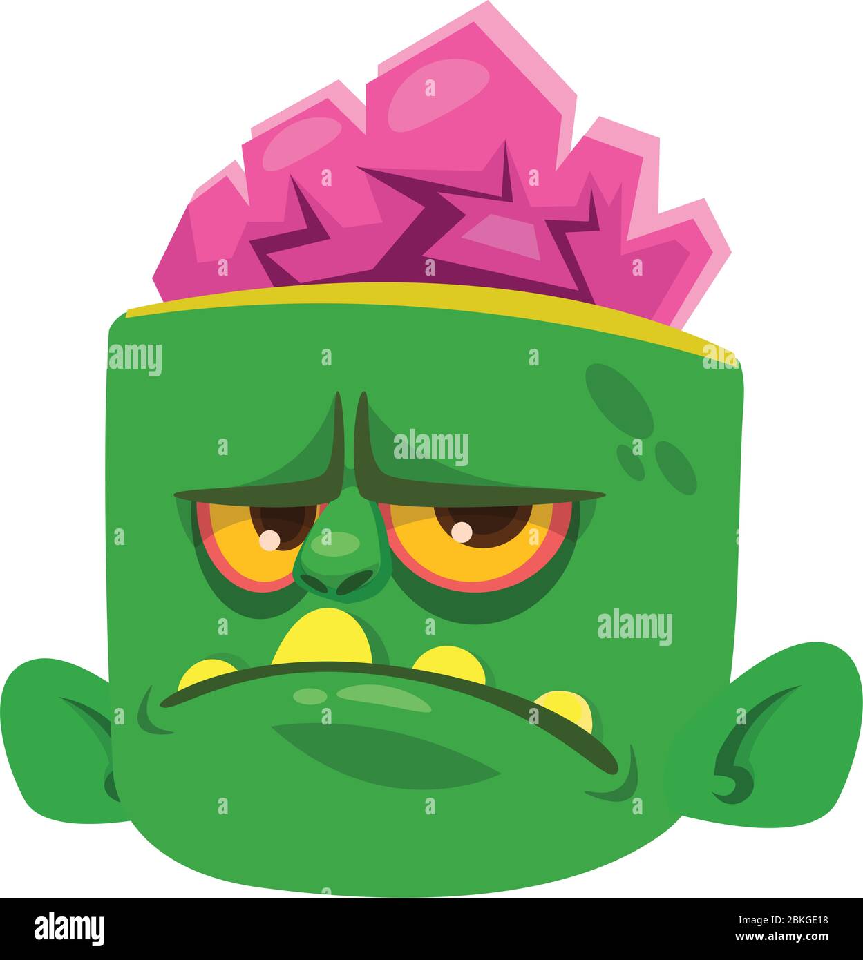 Cartoon funny green zombie with pink brains outside of the head ...