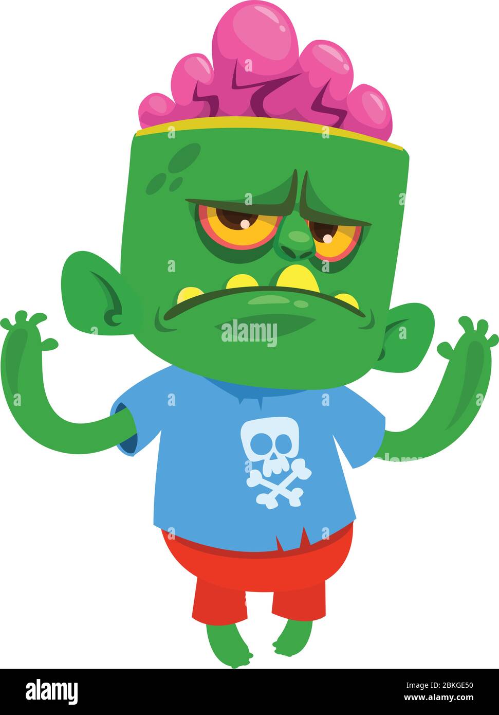 Cartoon funny green zombie. Halloween vector illustration of zombie ...
