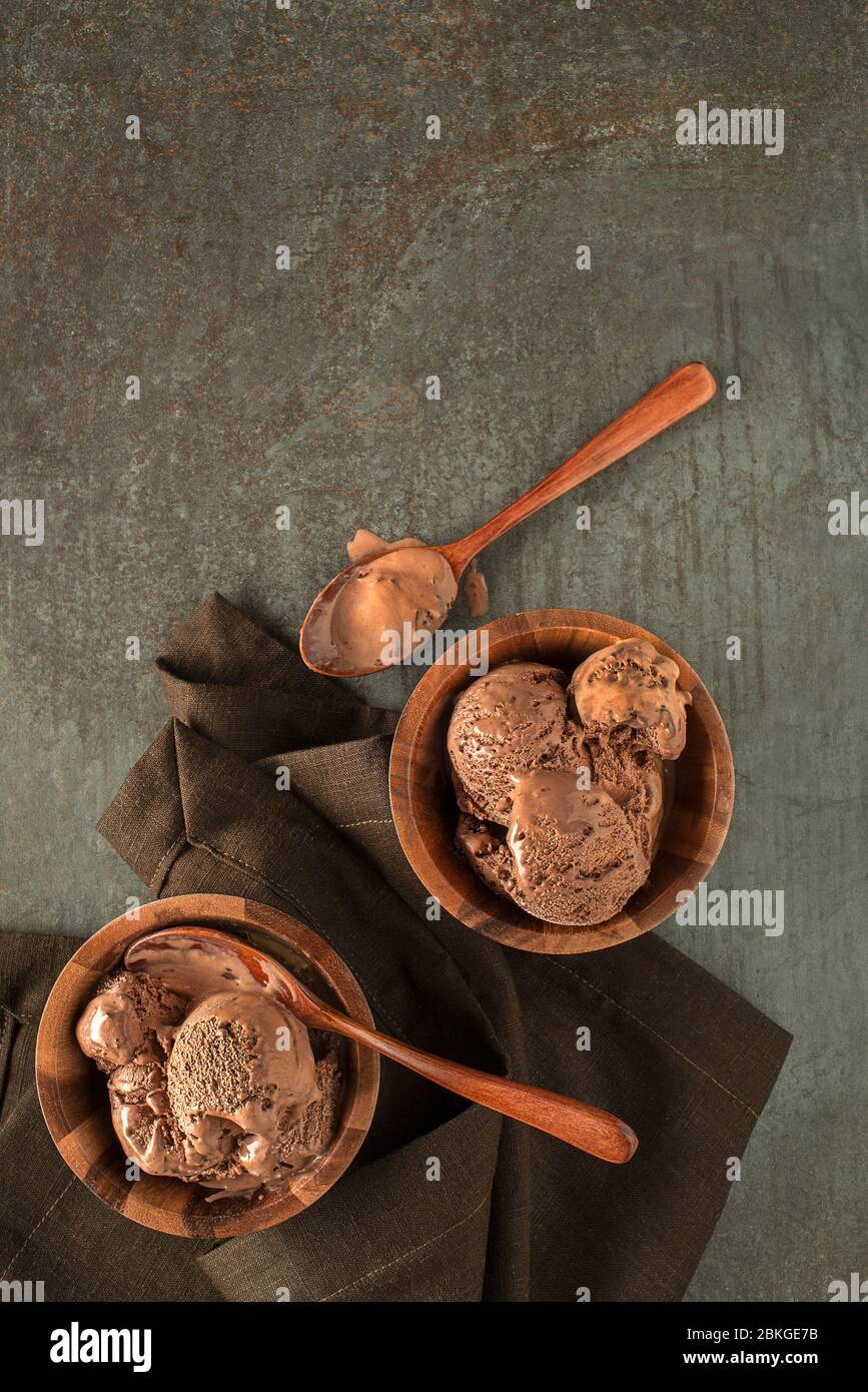 Homemade Organic chocolate Ice Cream scoops in bowl close up Stock ...