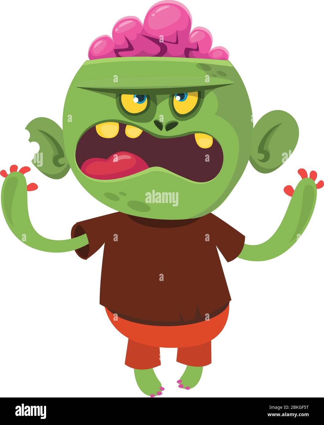 Cartoon funny green zombie. Halloween vector illustration of zombie ...
