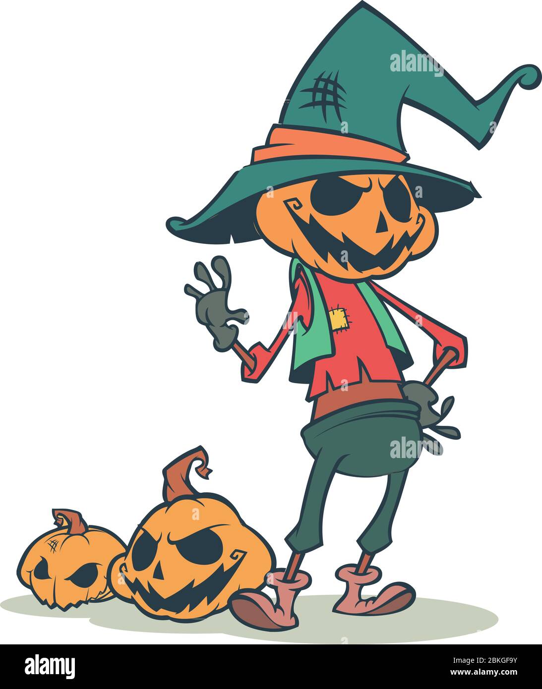 Halloween cartoon scarecrow dummy with pumpkin head. Vector jack-o ...