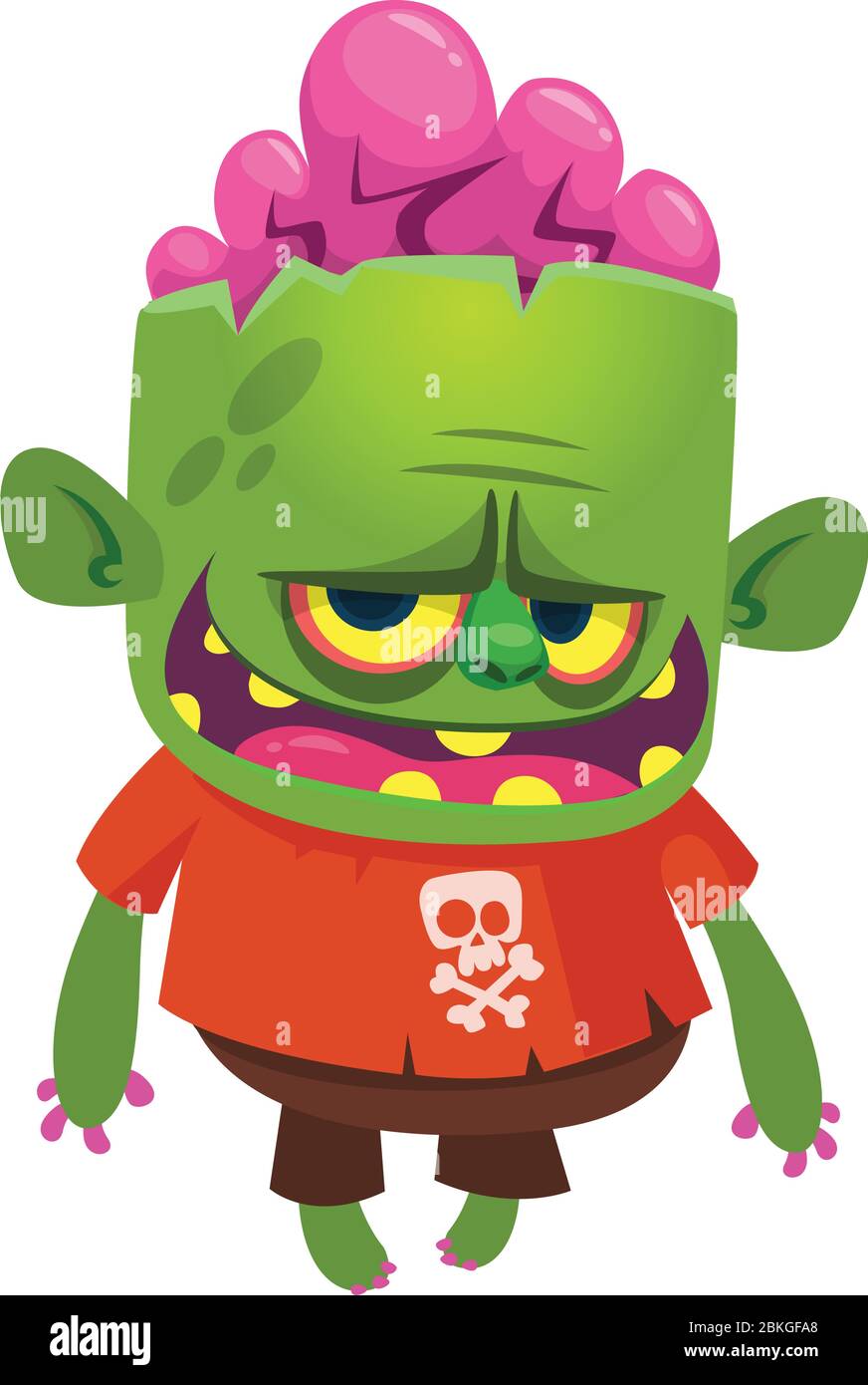 Cartoon funny green zombie. Halloween vector illustration of zombie ...