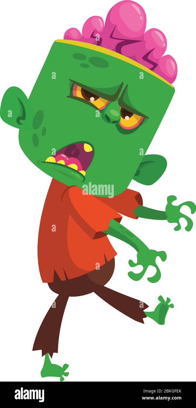 Cartoon funny green zombie. Halloween vector illustration of zombie ...