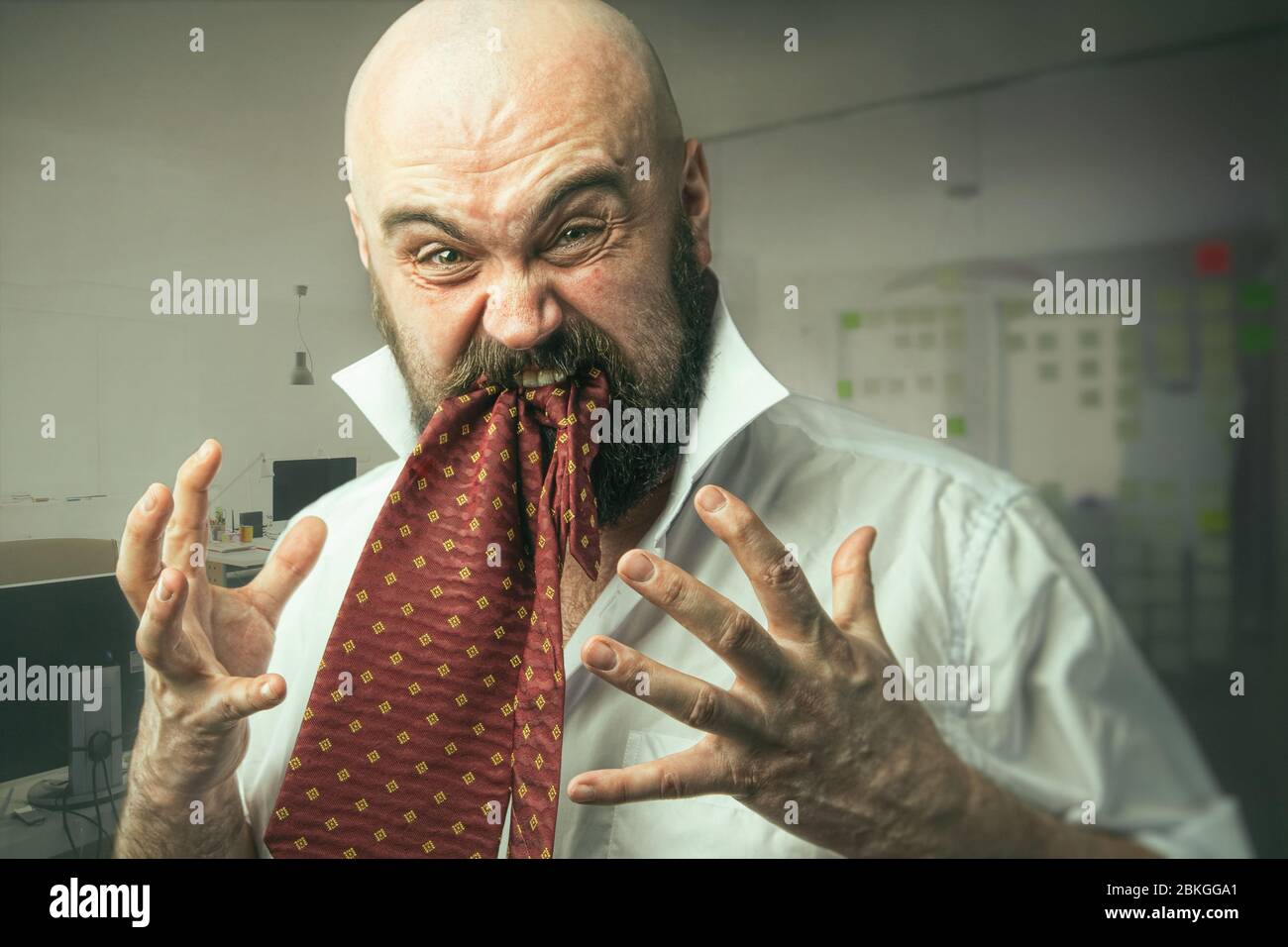 Funny man portrait with office manager eating his tie Stock Photo - Alamy