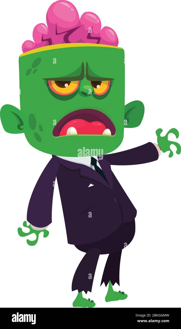 Funny cartoon zombie with big head in business suit. Halloween ...