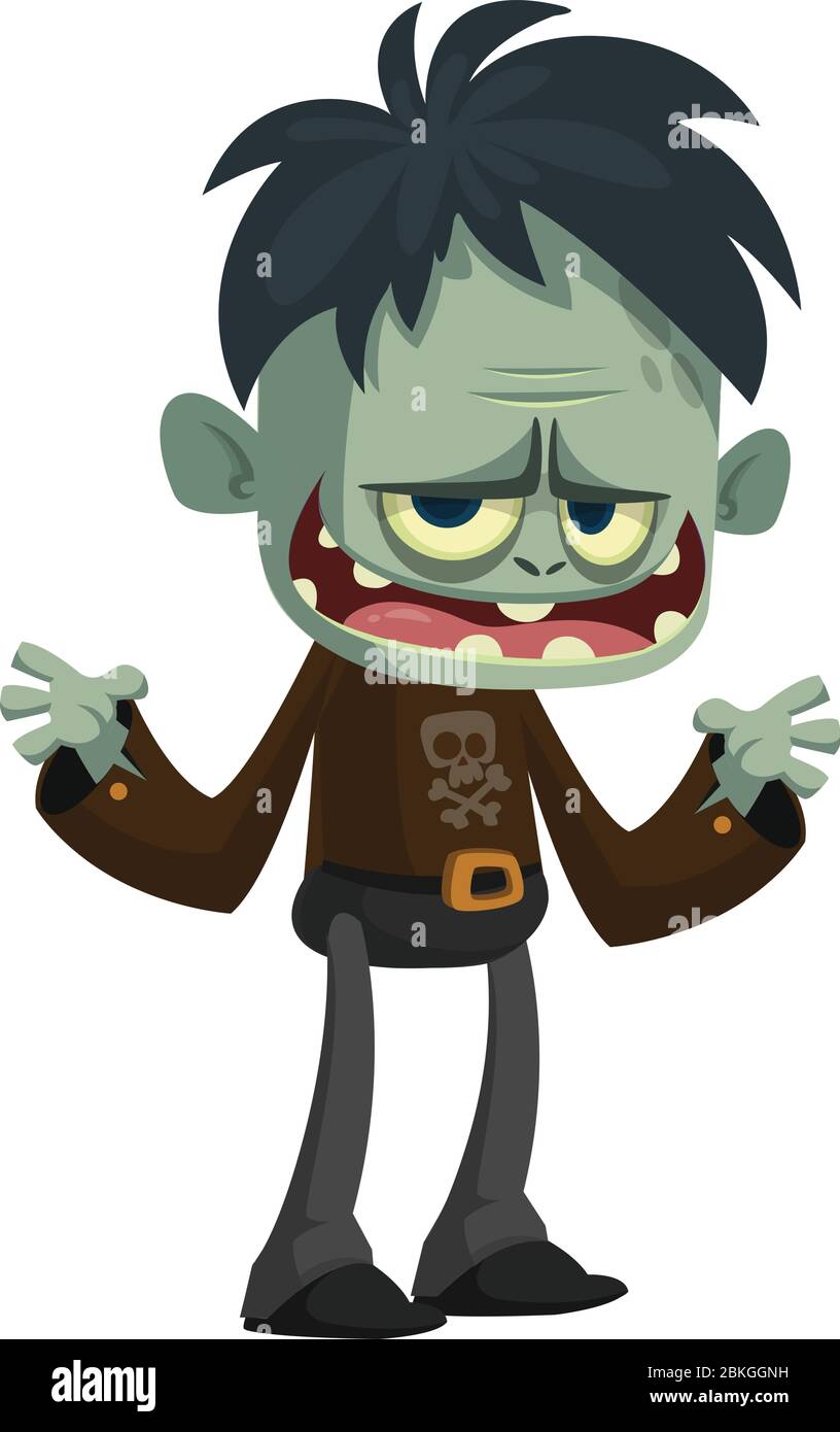 Cartoon funny green zombie. Halloween vector illustration of zombie ...