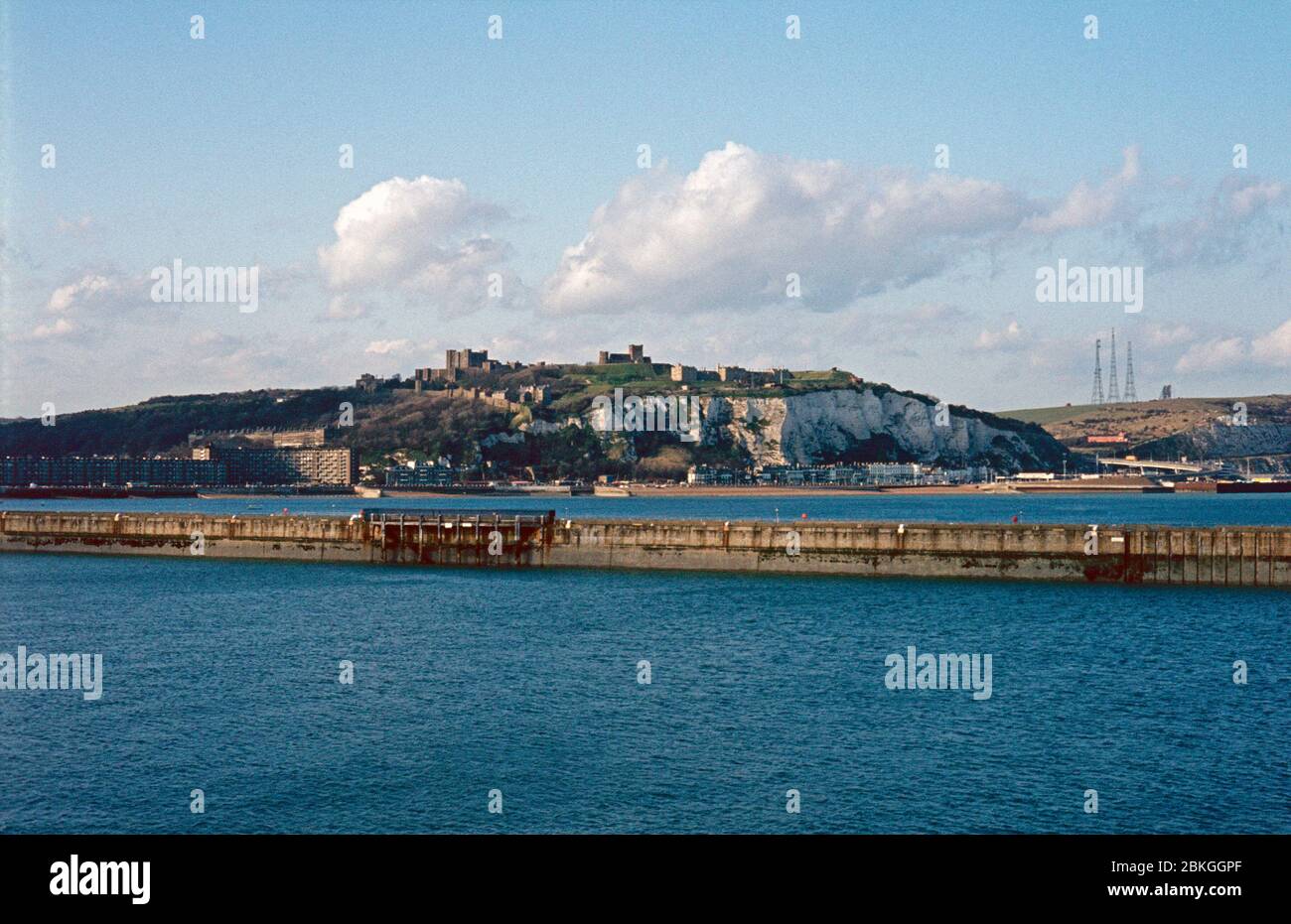 white cliffs and castle, April 08, 1983, Dover, Kent, England, Great ...