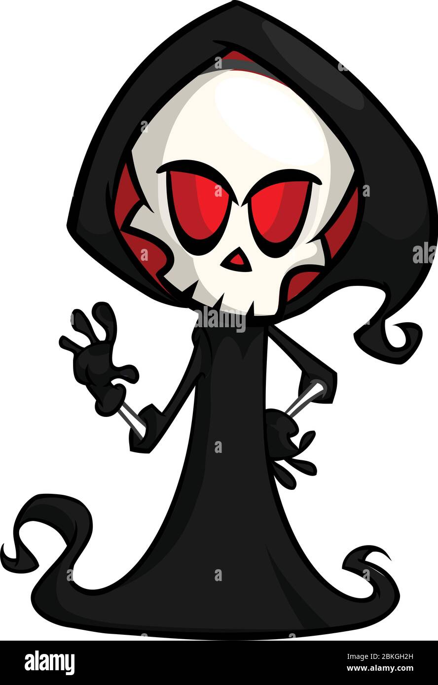 Angry cartoon grim reaper waving. Halloween death character ...