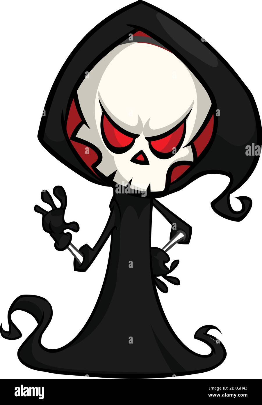 Angry cartoon grim reaper waving. Halloween death character ...