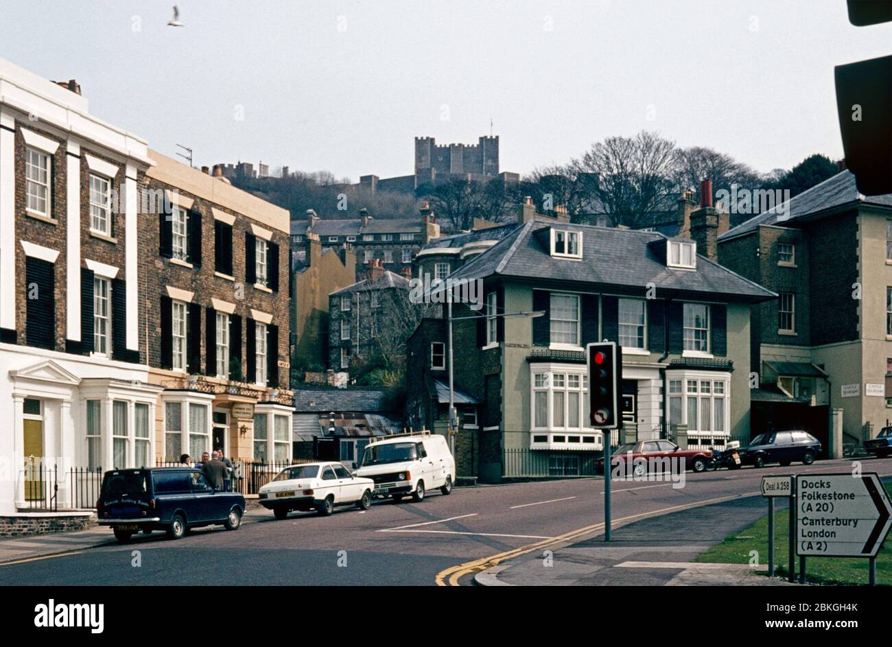 town centre and castle, April 09, 1983, Dover, Kent, England, Great ...