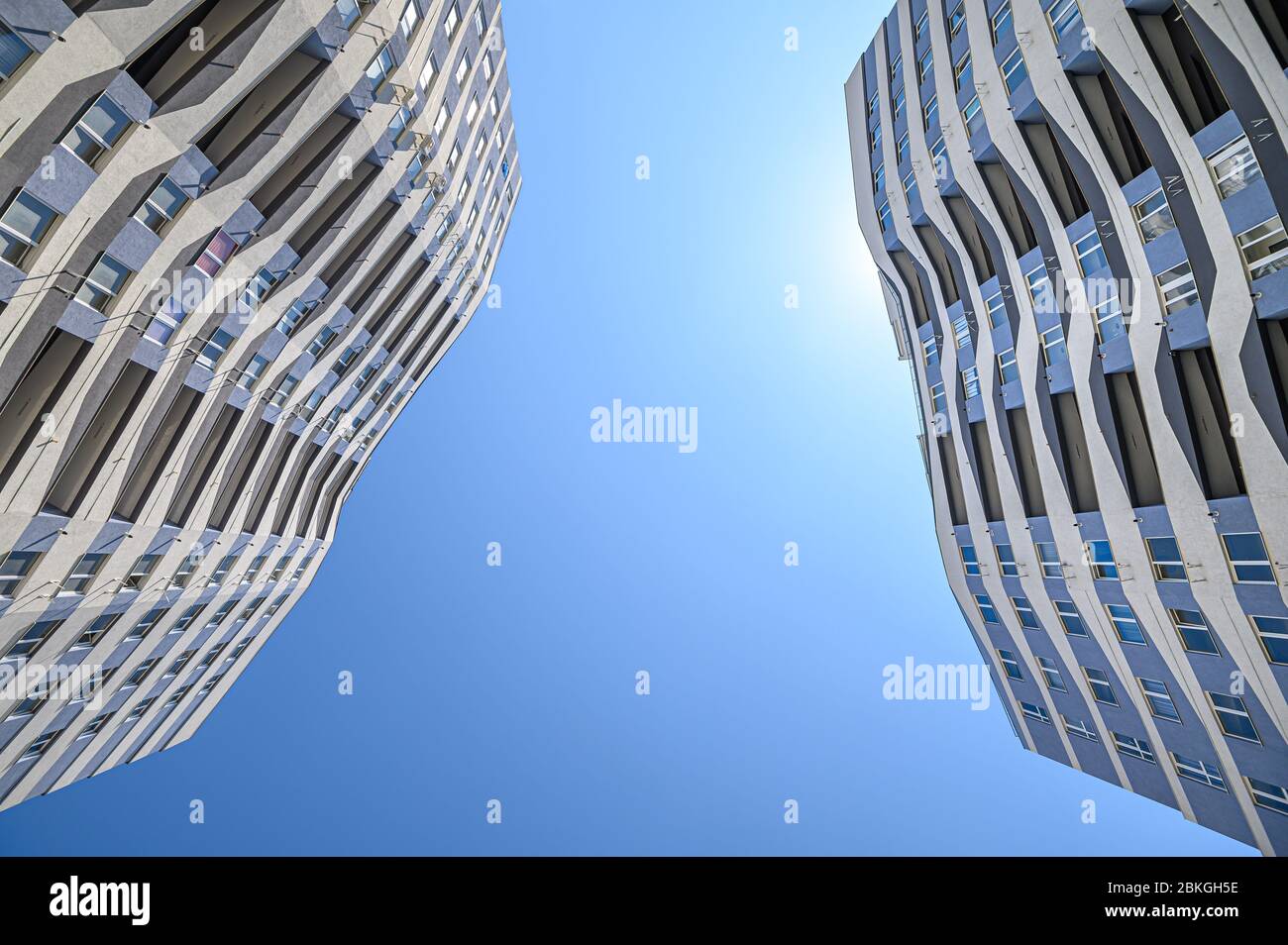 Wide angle shot of new apartments buildings exterior Stock Photo - Alamy