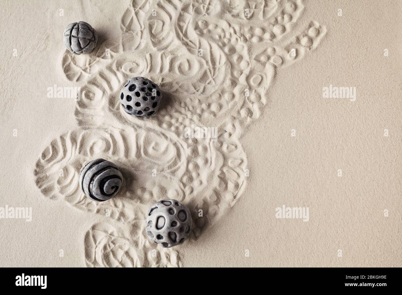 Sensory sand game. Modern zen garden concept. Top view Stock Photo - Alamy