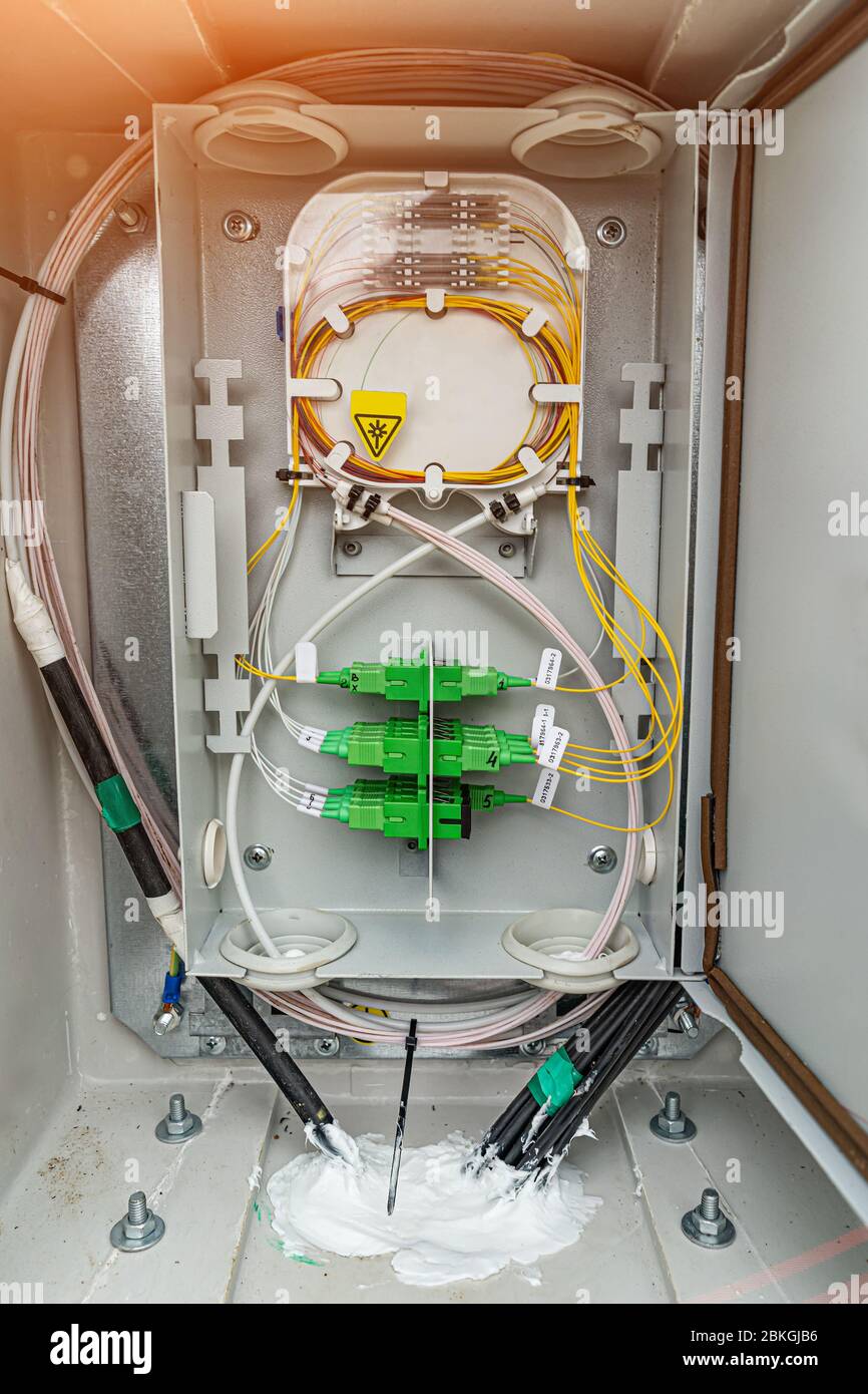 Detail of a modern communications equipment installed in a large ...