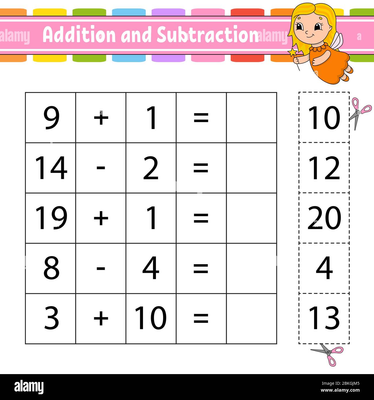 Addition and subtraction. Task for kids. Cut and paste. Education ...