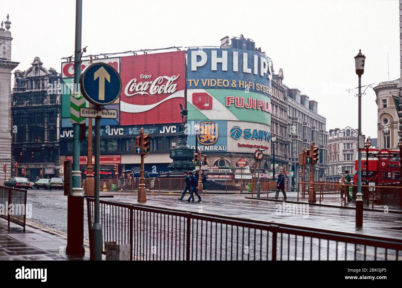 Piccadilly Circus, April 10, 1983, London, England, Great Britain Stock ...