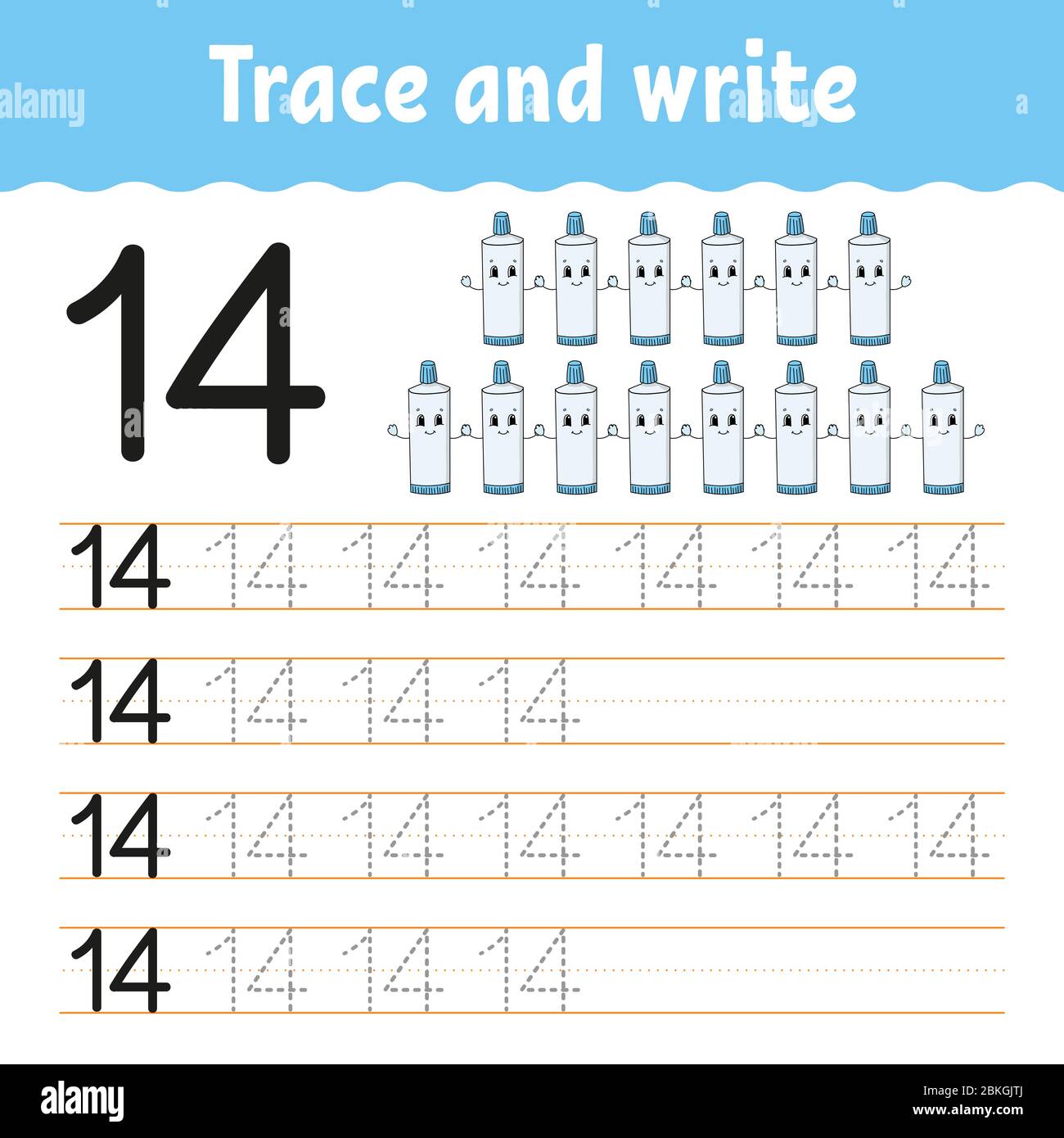 Trace and write. Number 14. Handwriting practice. Learning numbers for ... Trace and write. Number 14. Handwriting practice. Learning numbers for ...