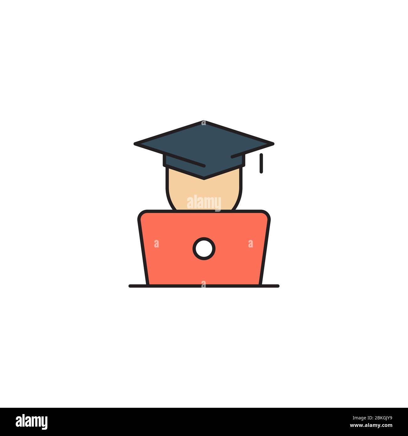 Student Studying on Laptop vector icon symbol isolated on white ...