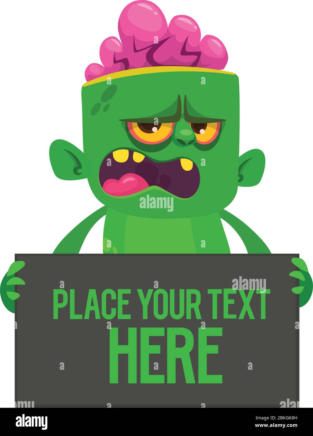 Cartoon zombie holding blank paper banner for text. Vector illustration ...