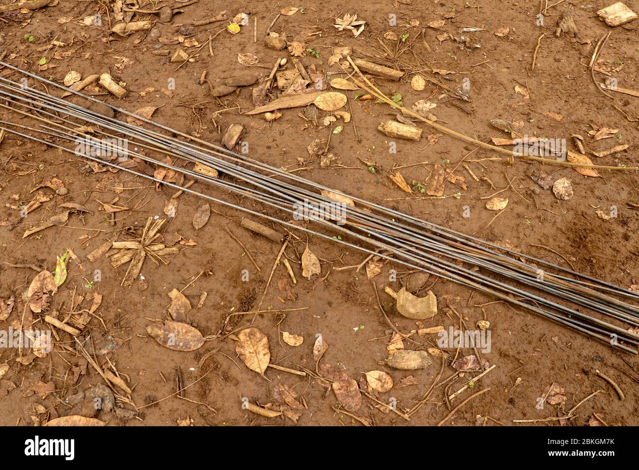 Steel rebar for reinforcement concrete at construction site with house ...