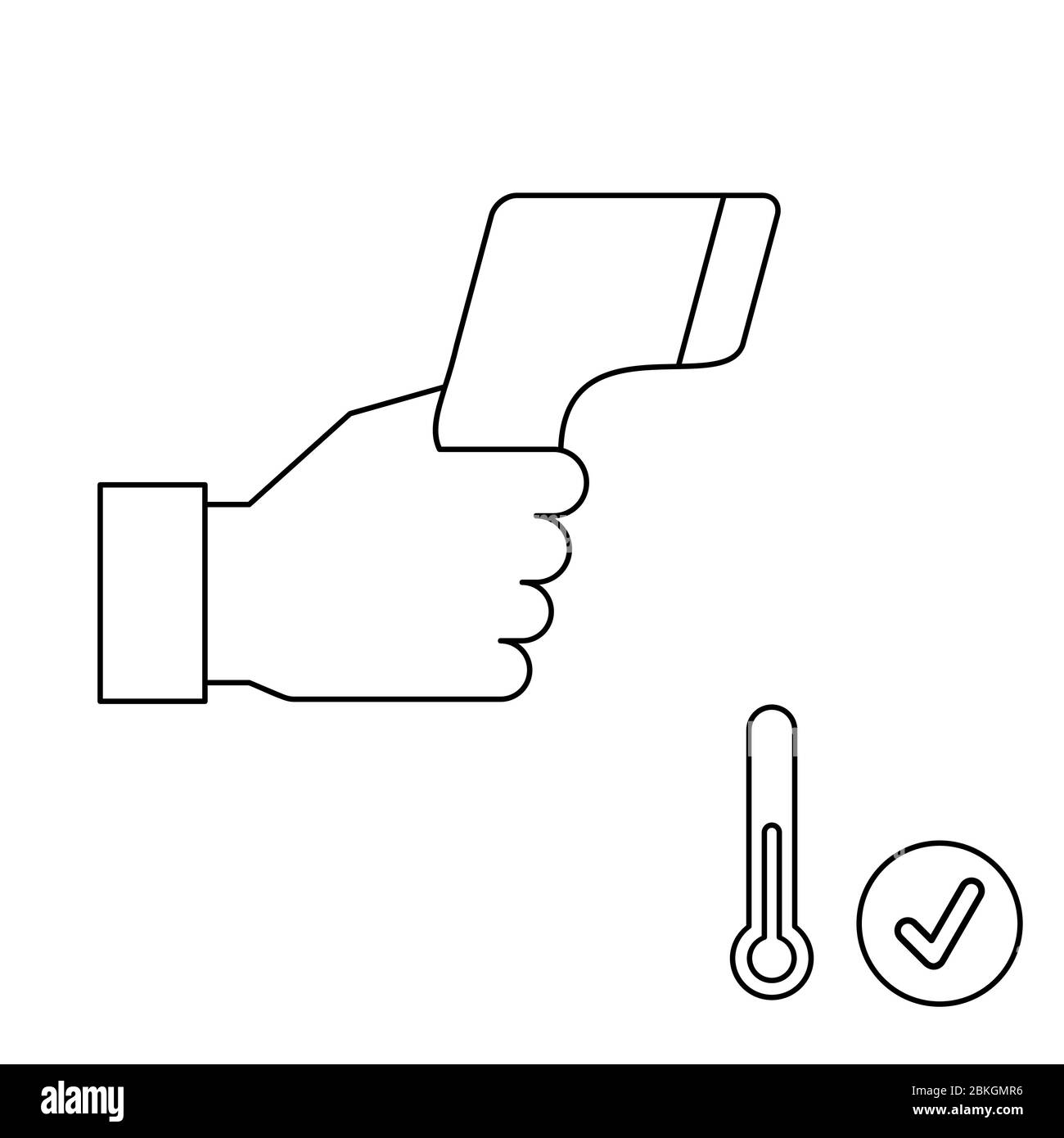 Hand holding digital contactless thermometer line icon. Body ...