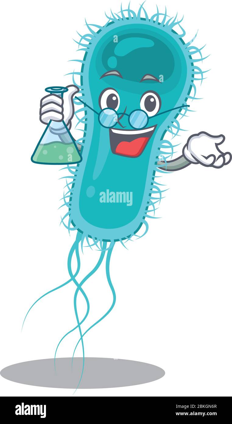 Escherichia coli bacteria smart Professor Cartoon design style working ...