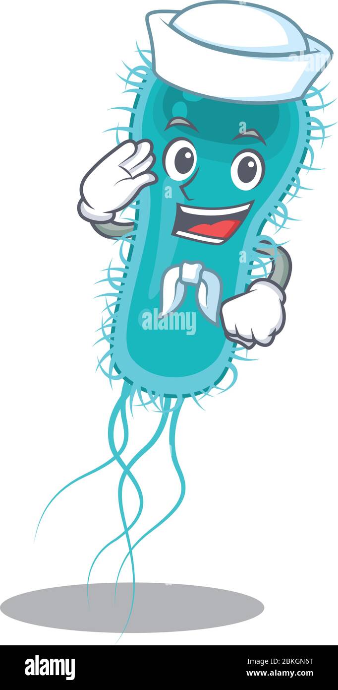 Sailor cartoon character of escherichia coli bacteria with white hat ...