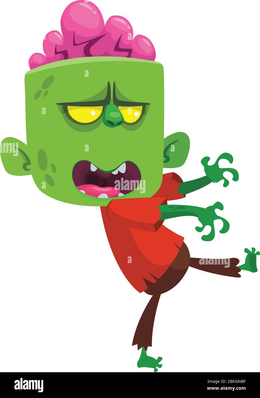 Cartoon funny green zombie. Halloween vector illustration of zombie ...
