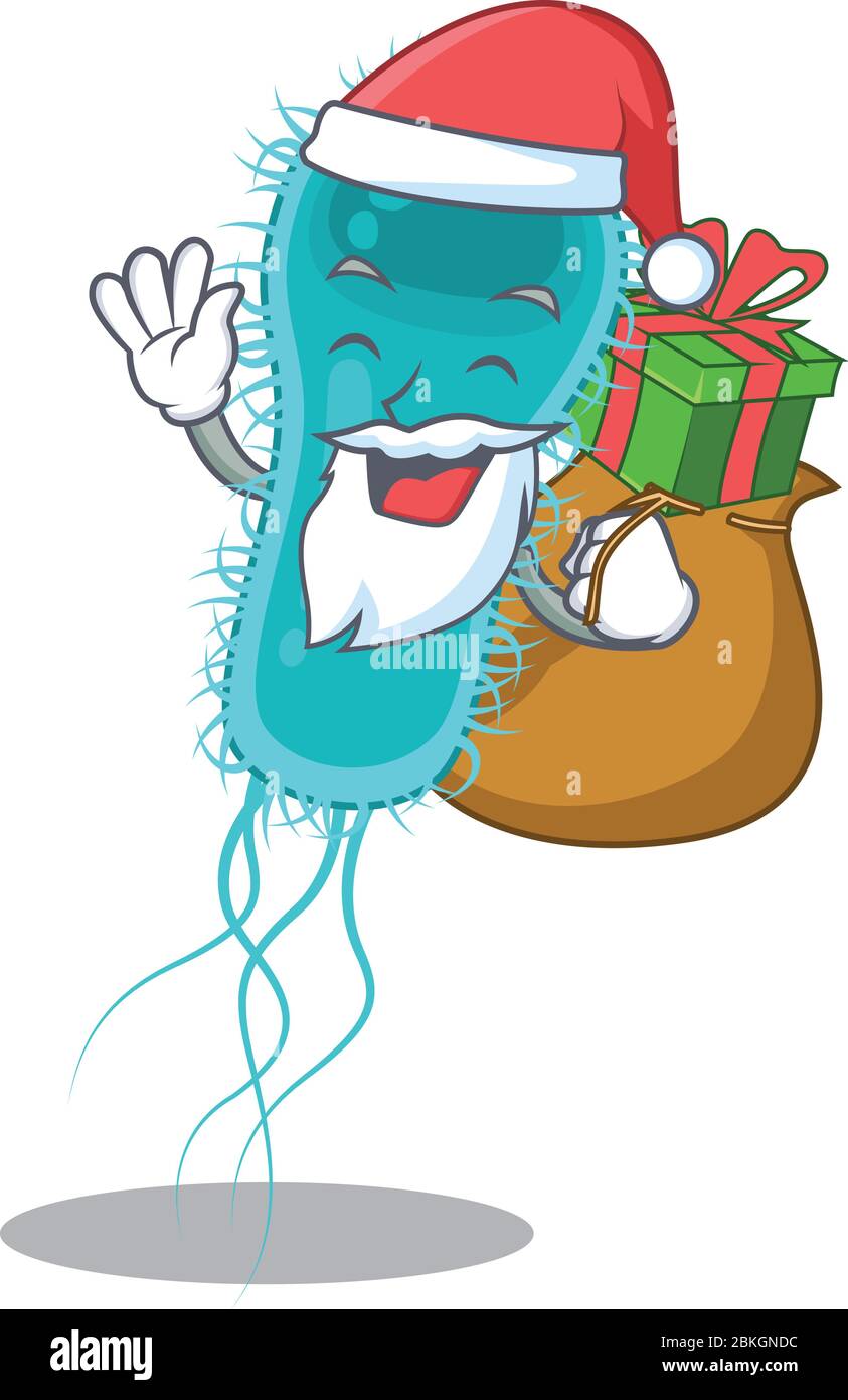 Cartoon design of escherichia coli bacteria Santa with Christmas gift ...