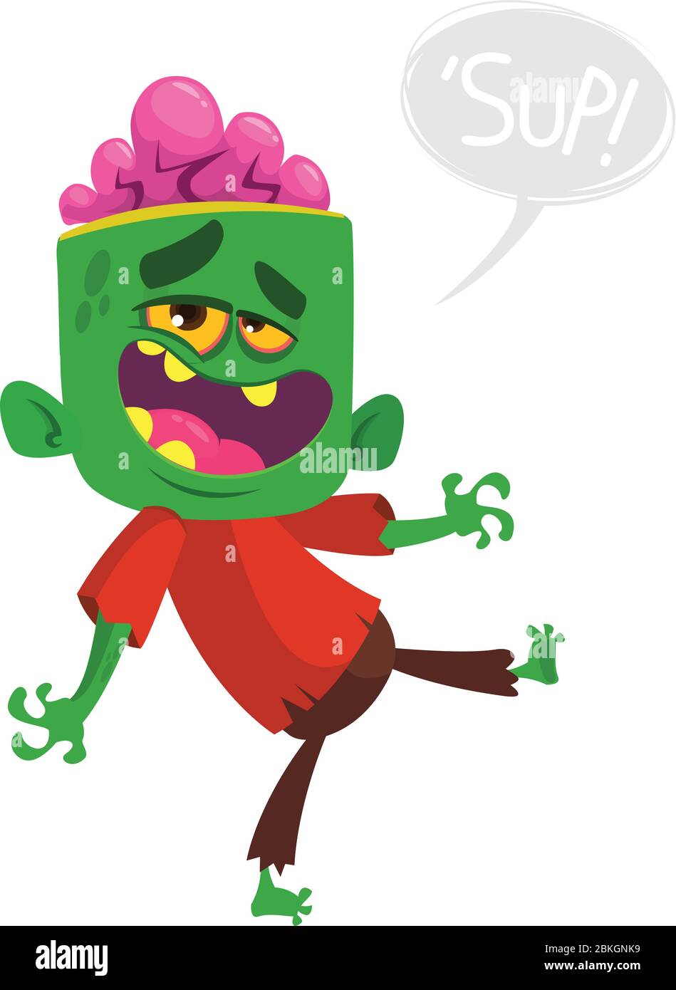 Cartoon funny green zombie. Halloween vector illustration of zombie ...