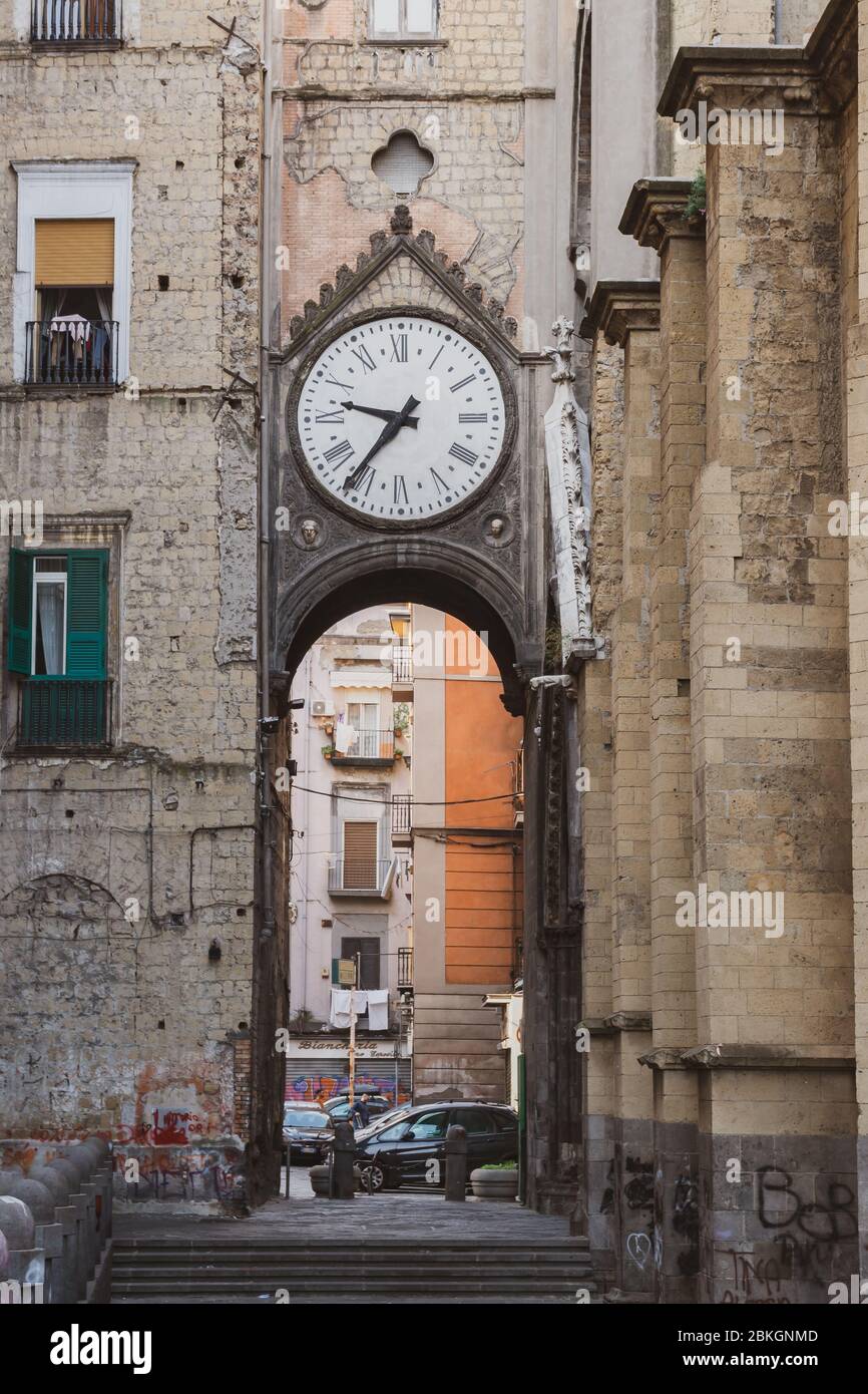 Naples, Italy - 30 October, 2019: Old dirty streets of Naples, people ...