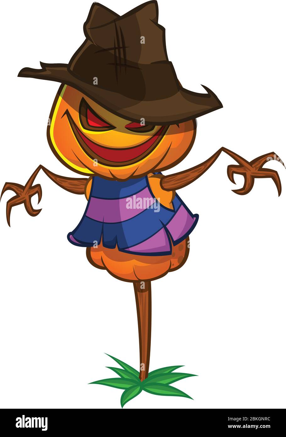 Halloween cartoon scarecrow dummy with pumpkin head. Vector jack-o ...