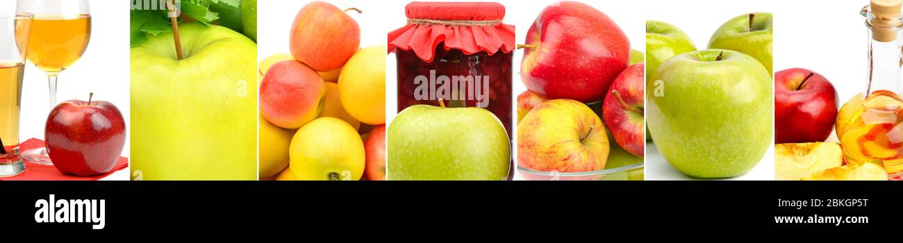 Juicy apples, juice, jam apple cider vinegar isolated on white ...