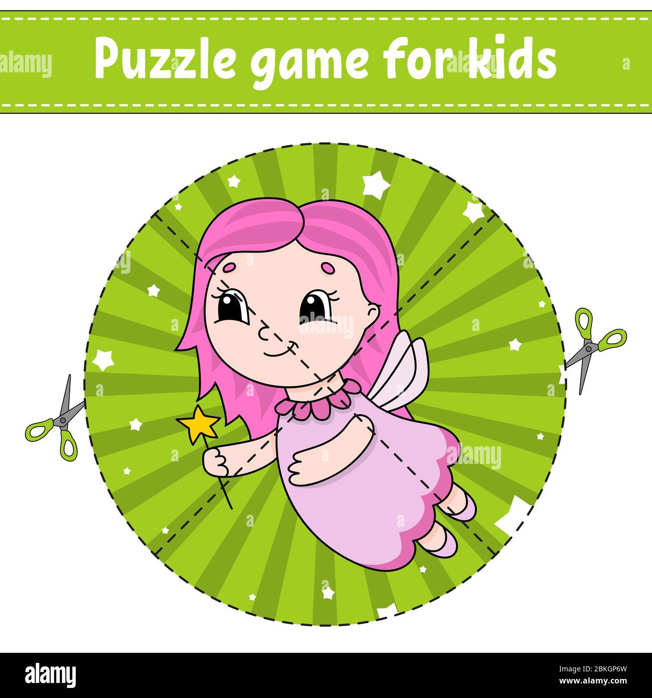 Cut and play. Round puzzle. Young fairy. Logic puzzle for kids ...