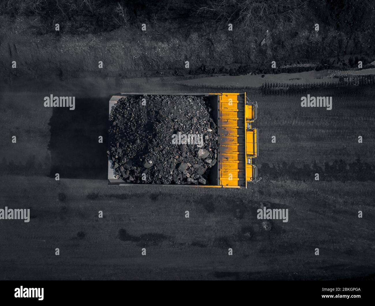 Open pit mine, extractive industry for coal, top view aerial drone ...