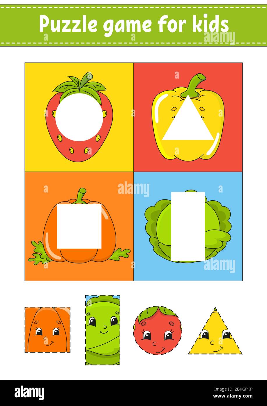 Puzzle game for kids. Cutting practice. Fruits and vegetables ...