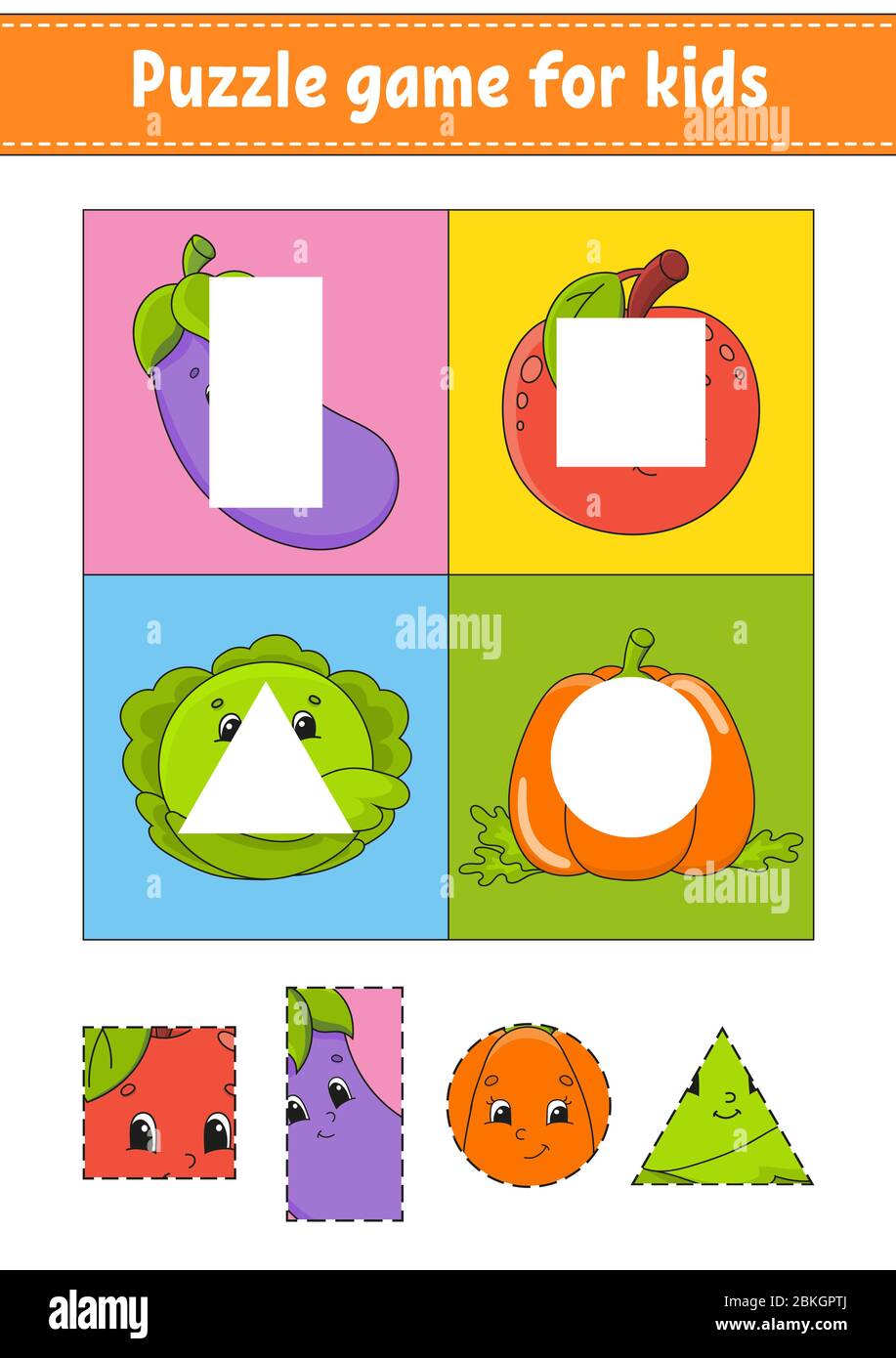 Puzzle game for kids. Cutting practice. Fruits and vegetables ...