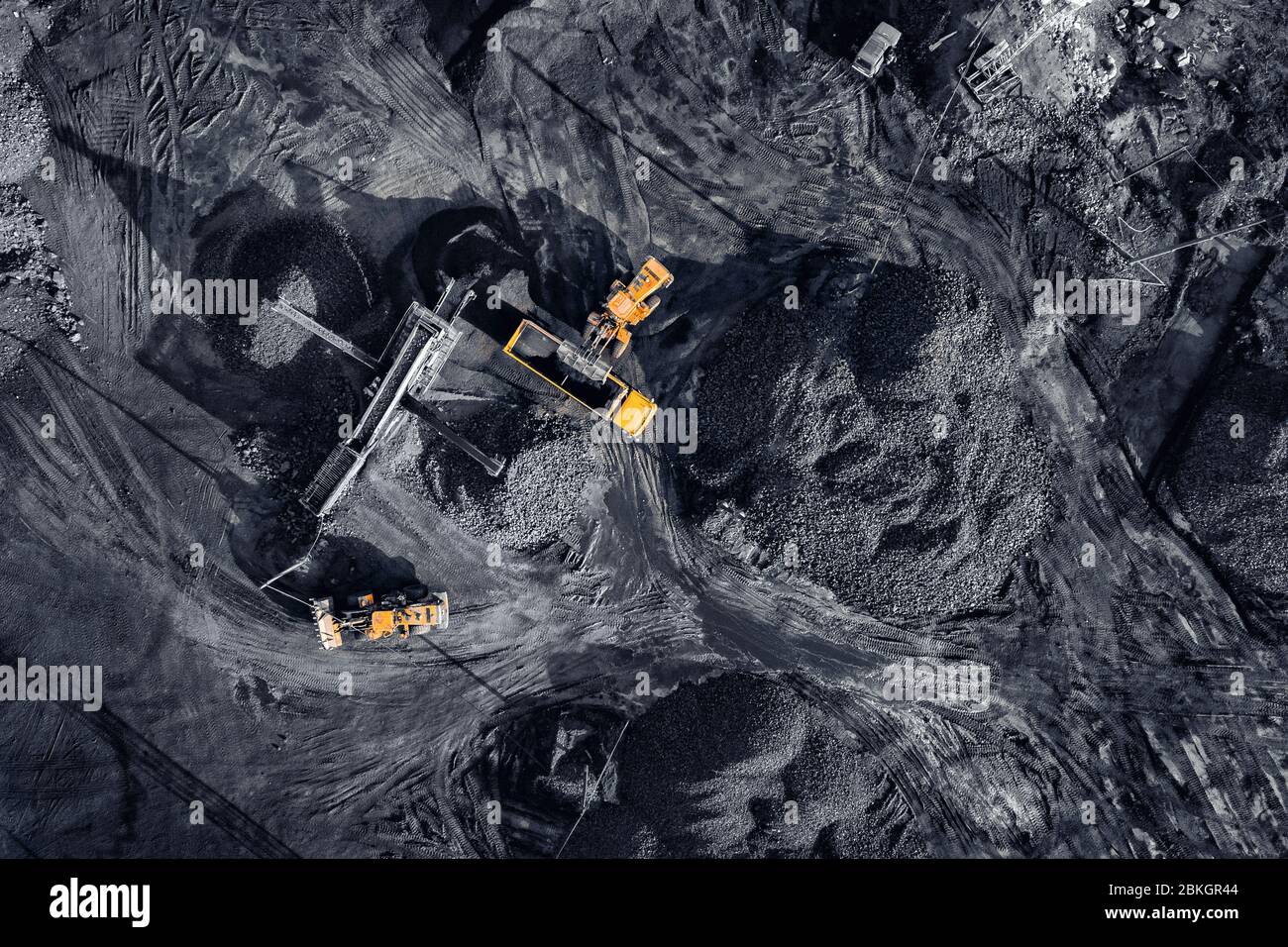 Open pit mine, extractive industry for coal, top view aerial drone ...